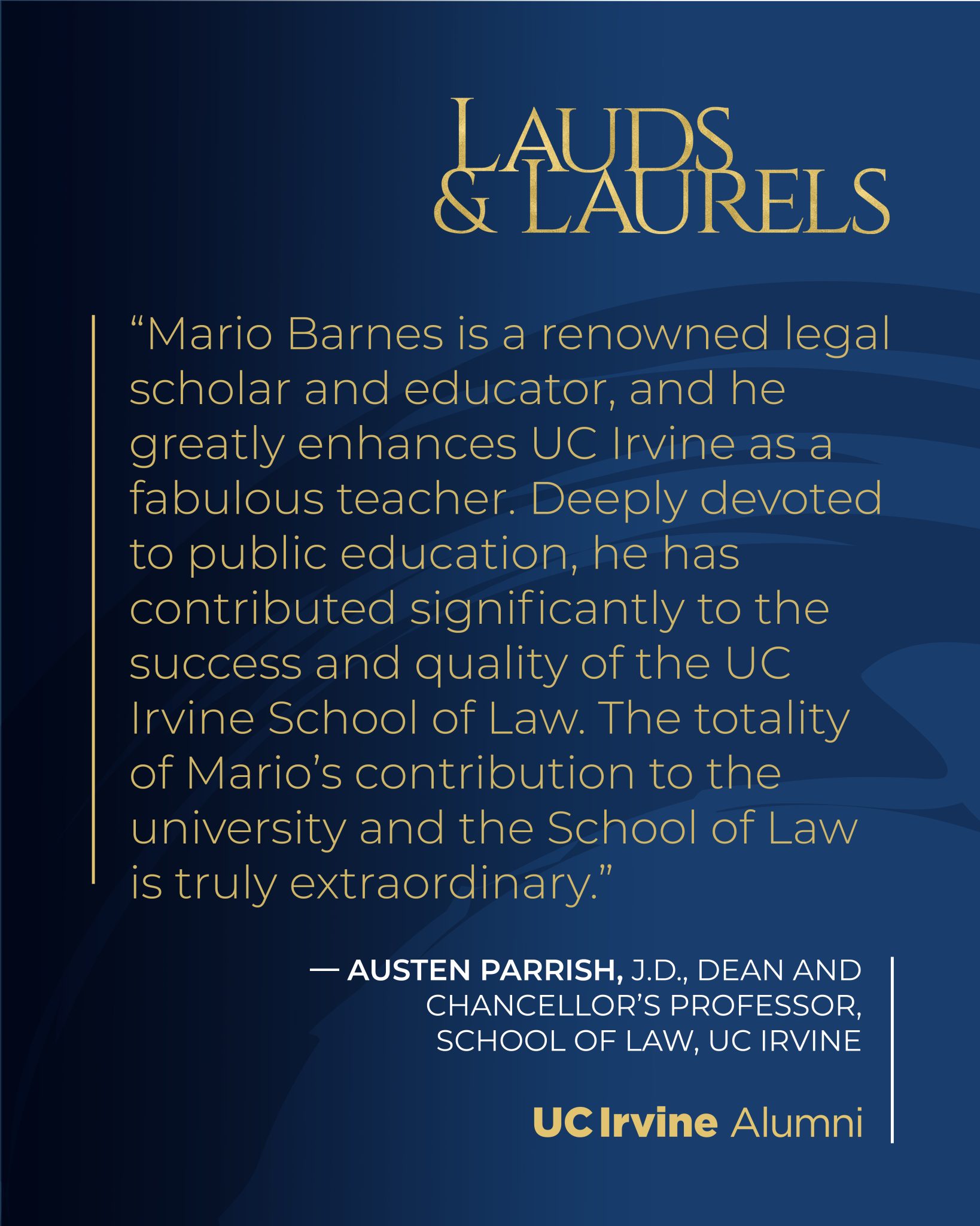 Lauds and Laurels Bio 2025 Mario Barnes – engage.alumni.uci.edu